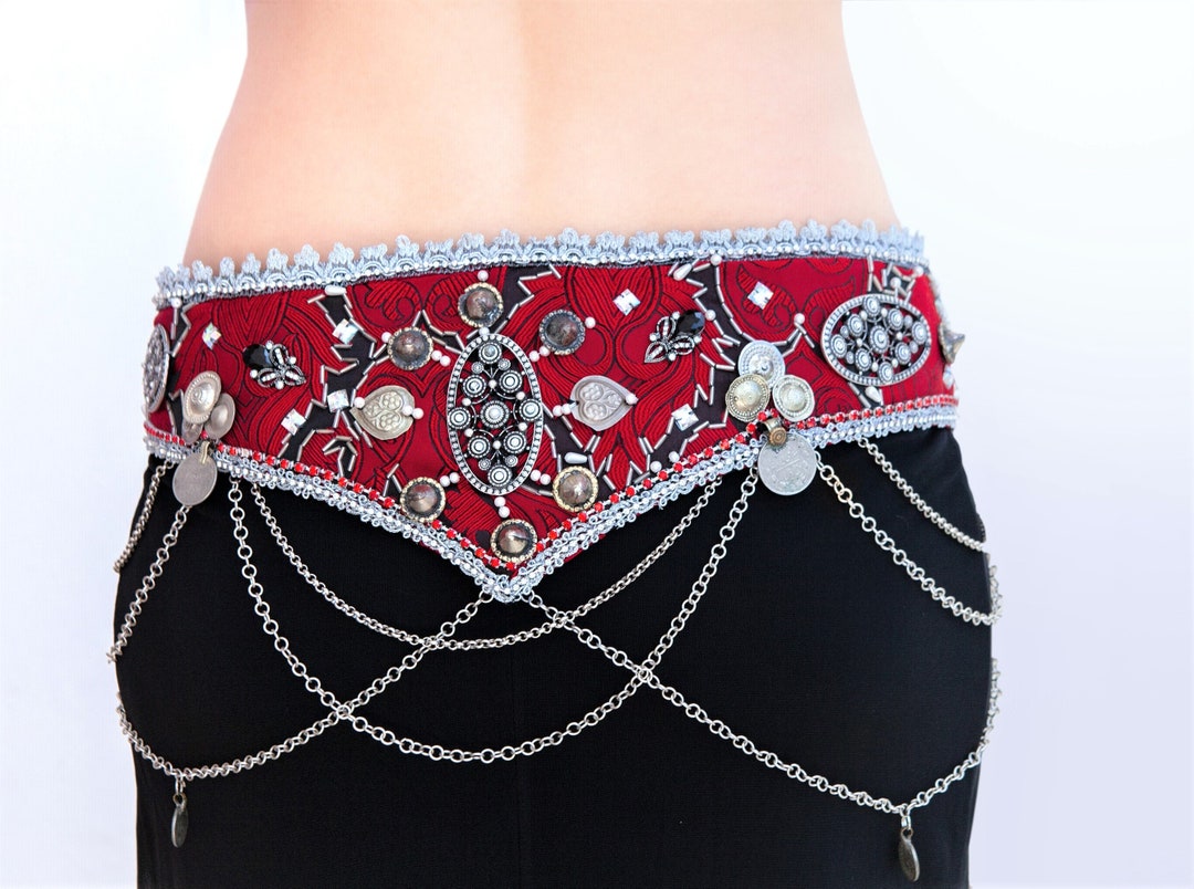 Tribal Fusion Belly Dance Belt / Red Belly Dance Belt / Goddess Belt - Etsy