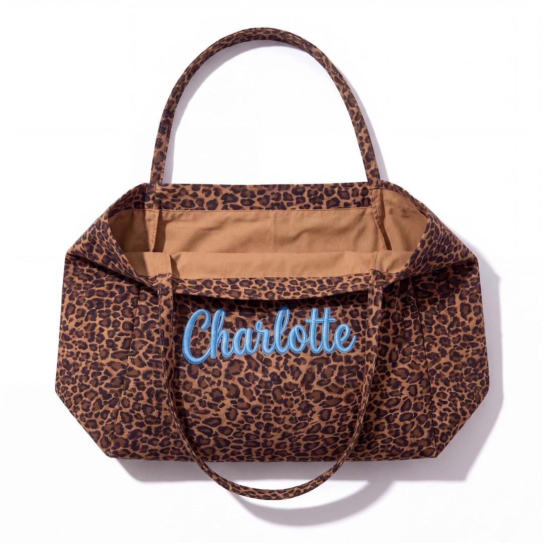 Personalized Leopard Canvas Tote Bag, Custom Embroidered Weekender ...