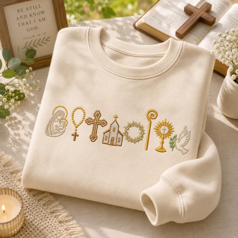 Catholic Symbols Embroidery Design Bundle, Cross Rosary Dove Church ...