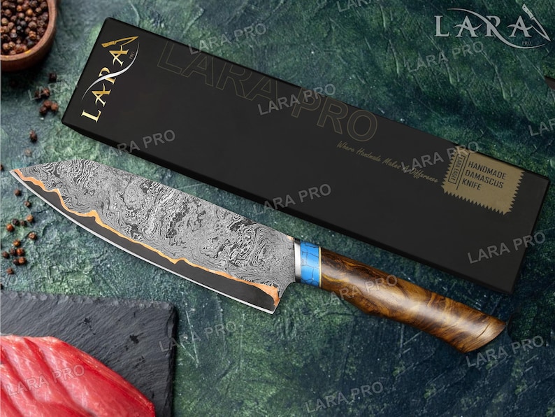 Copper Damascus Handmade Chef Knife- Kitchen Knife, Malachite & Rose ...