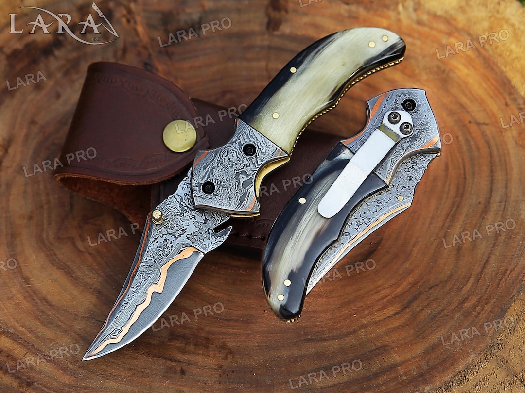 Anniversary Addition Handmade Copper Damascus Pocket Knife- Forged ...