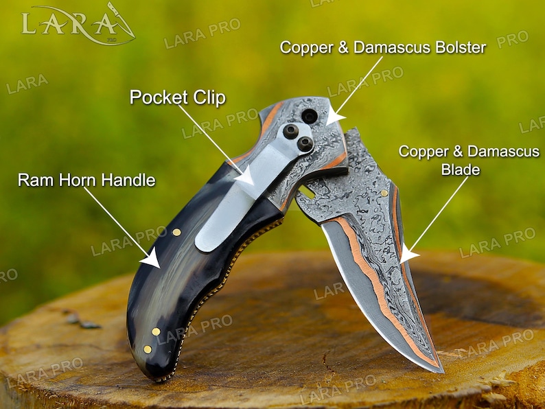 Anniversary Addition Handmade Copper Damascus Pocket Knife- Forged ...