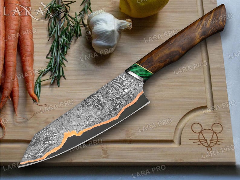 Copper Damascus Handmade Chef Knife- Kitchen Knife, Malachite & Rose ...