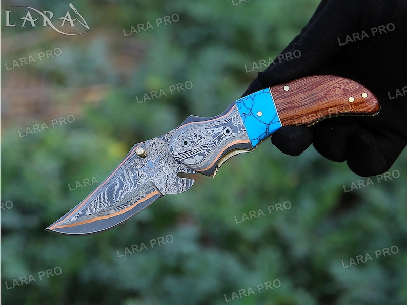 Anniversary Addition Handmade Copper Damascus Pocket Knife- Forged ...