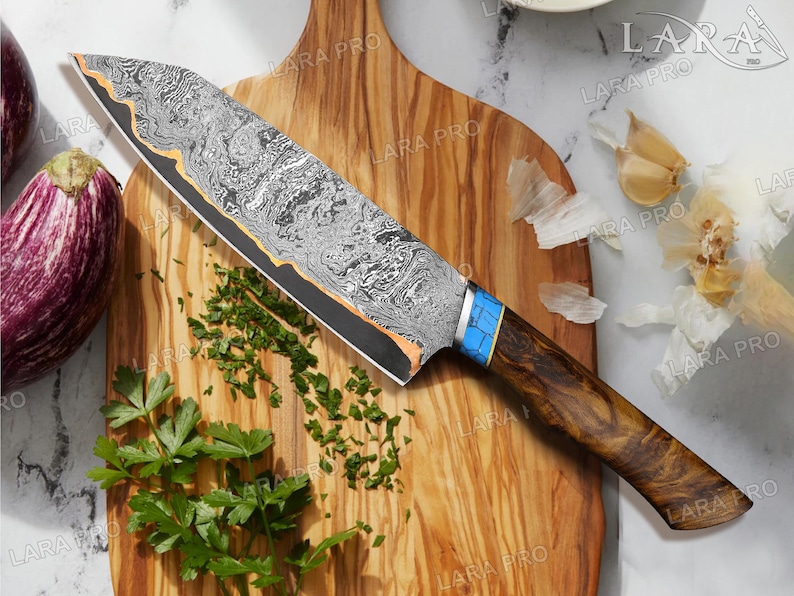 Copper Damascus Handmade Chef Knife- Kitchen Knife, Malachite & Rose ...