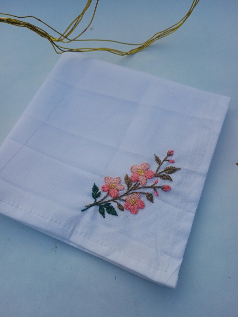 Cotton Hand Embroidered Handkerchiefs, Custom Floral Hand Embroidery ...