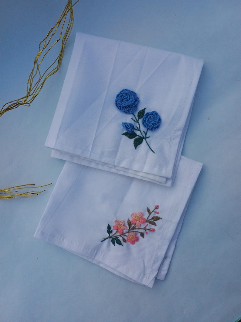 Cotton Hand Embroidered Handkerchiefs, Custom Floral Hand Embroidery ...