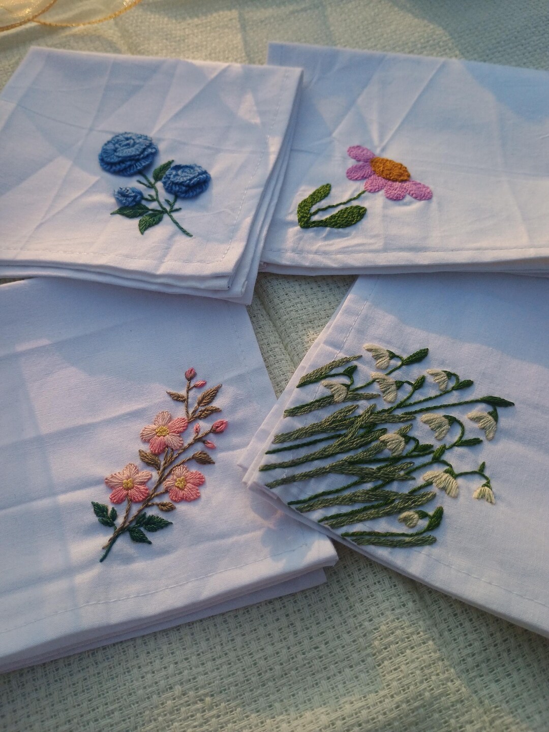Cotton Hand Embroidered Handkerchiefs, Custom Floral Hand Embroidery ...