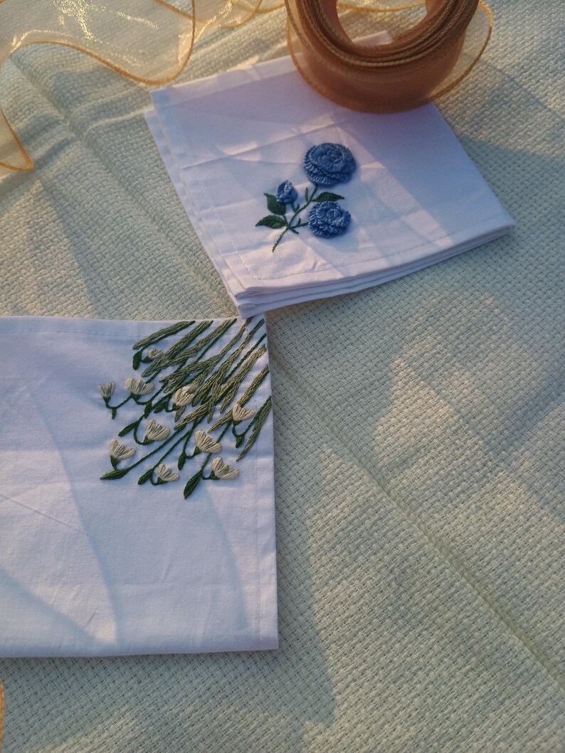 Cotton Hand Embroidered Handkerchiefs, Custom Floral Hand Embroidery ...