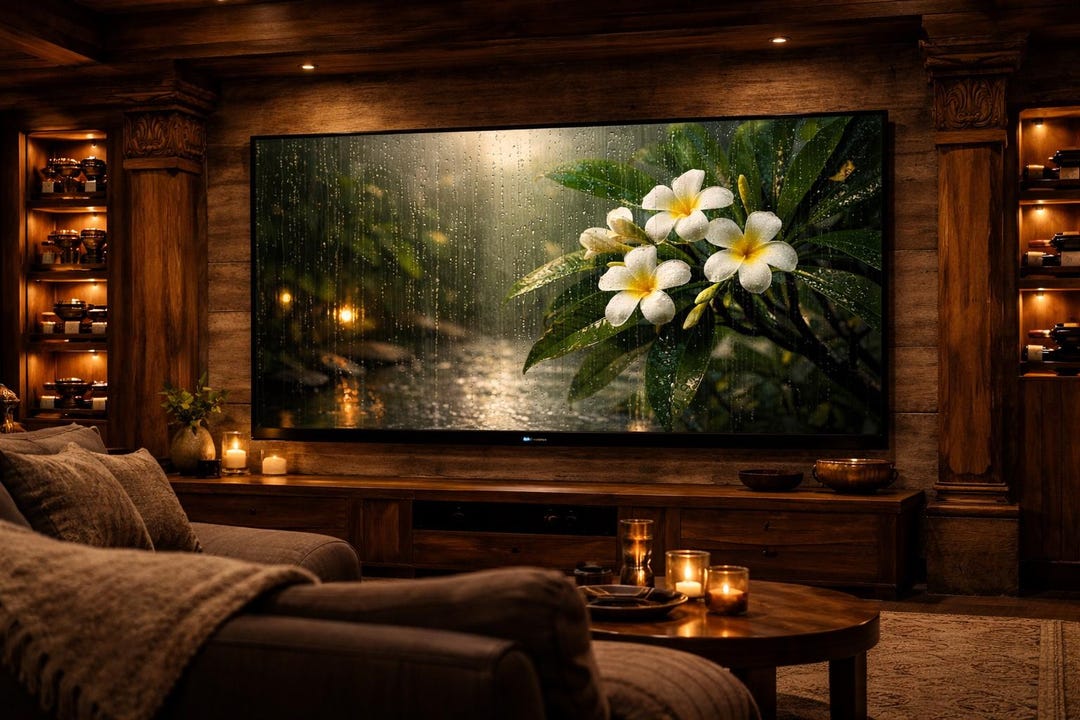 Frame TV Art | Tropical Rain Frangipani Scene | Cozy Interior Mood | 4K ...