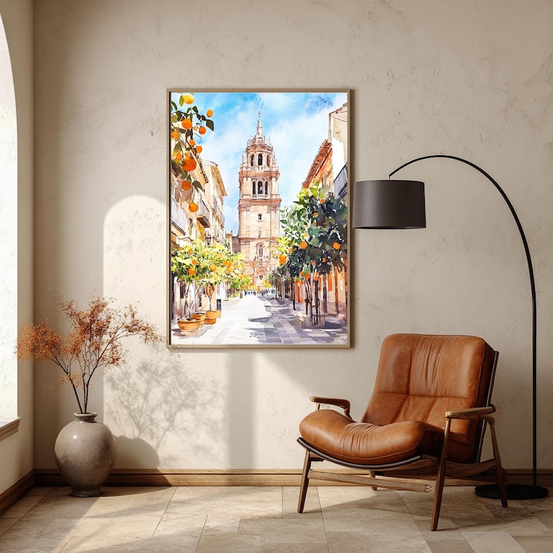 Valencia Cathedral Print: Watercolor Spanish City With Orange Trees - Etsy
