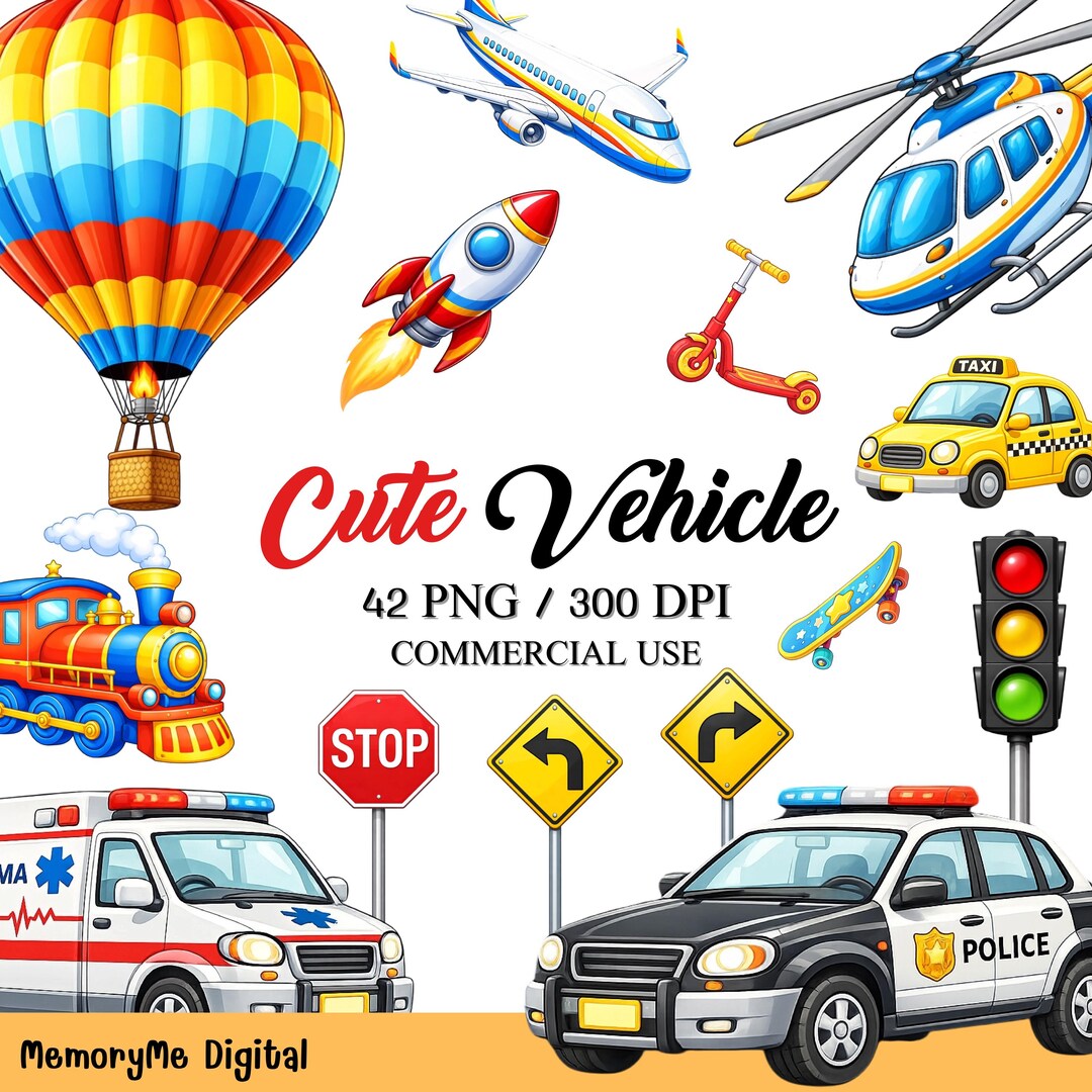 Vehicle Clipart Bundle, Transport PNG, Cars, Planes, Trains ...