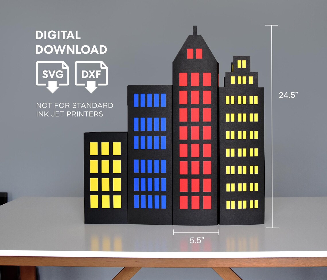 Jumbo 3D Skyscraper SVG Templates for Cricut | Superhero Party ...