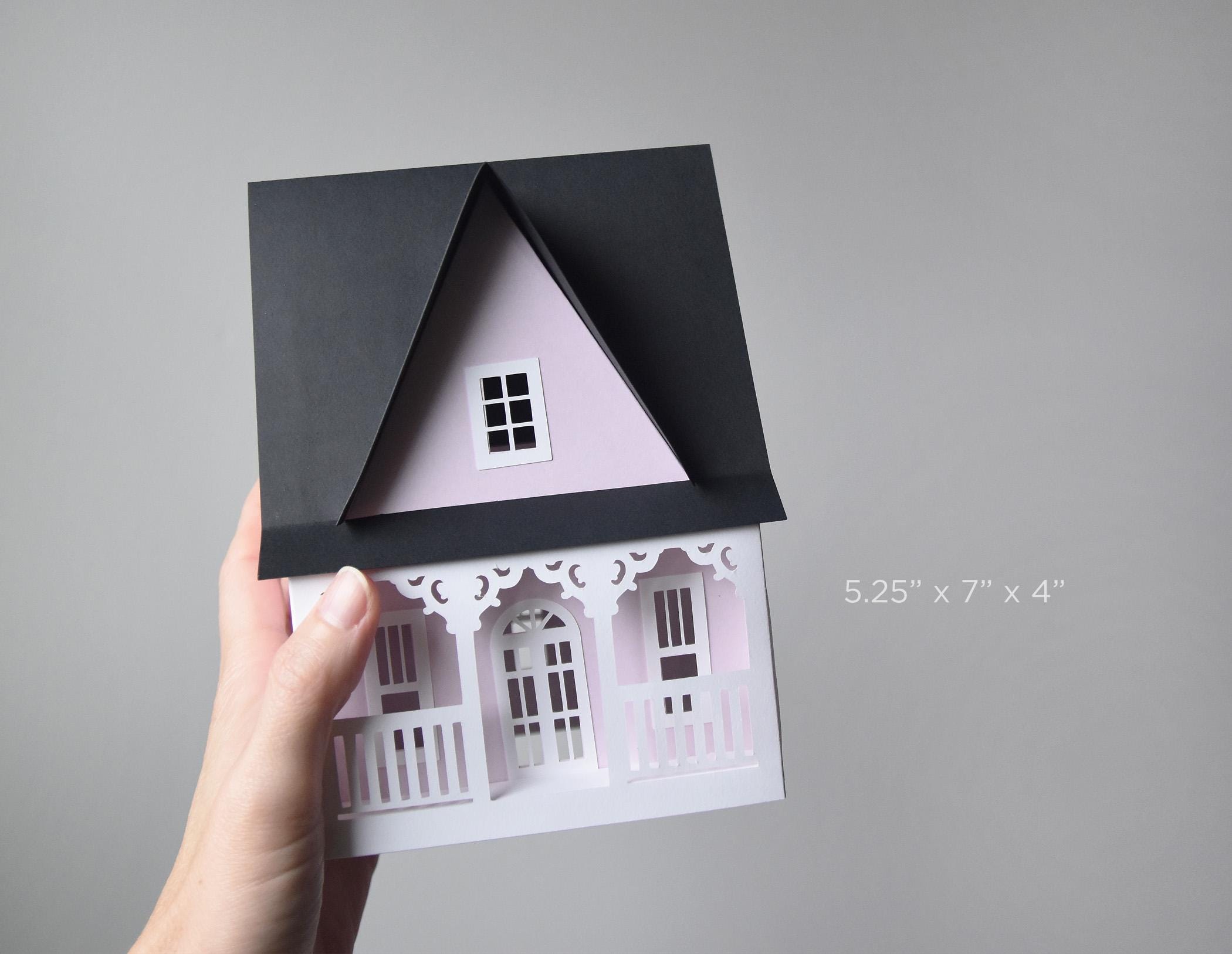 Pink Victorian Paper House SVG Template: 3D Christmas Village (digital ...