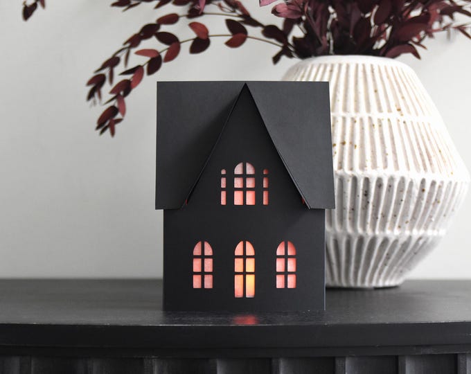 Haunted House SVG Template: 3D Paper Luminary, Spooky Halloween Village ...
