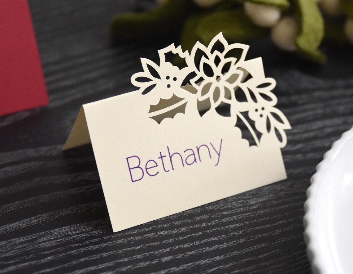 Christmas Poinsettia Place Card SVG Template | Holiday Tablescape ...