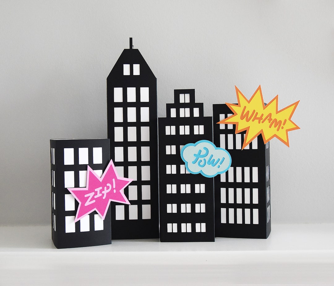 Superhero City SVG CUTTING FILES for Cricut Set of 4 3D Skyscrapers for ...