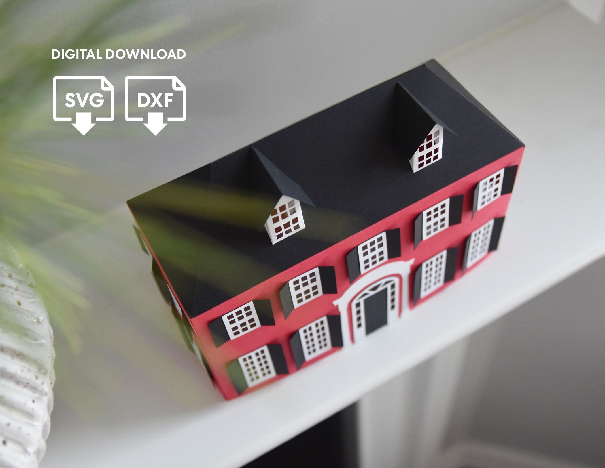 3D Paper House SVG Template: Colonial Christmas Village DIY Decor ...