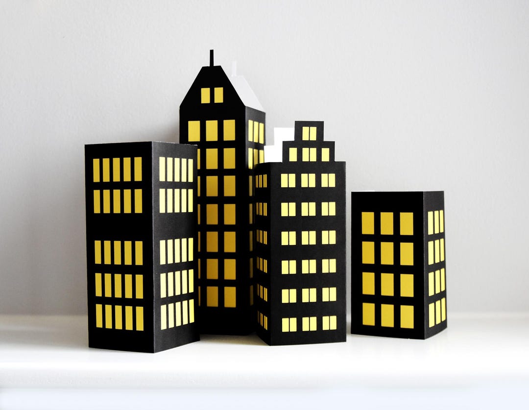 Superhero Cityscape Centerpiece PDF Printable: 3D Skyscraper Set of 4 ...