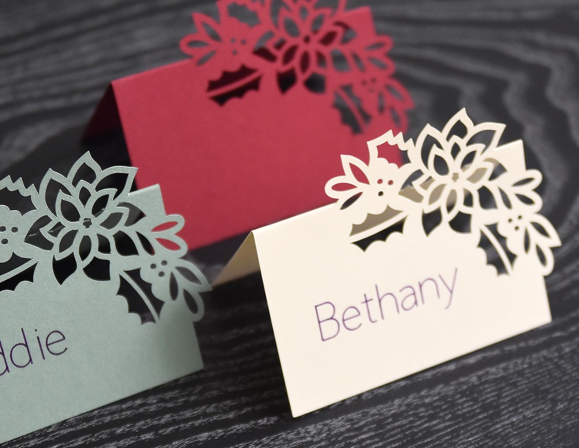 Christmas Poinsettia Place Card SVG Template | Holiday Tablescape ...