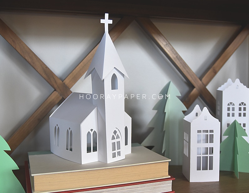 3D Paper Church SVG | Christmas Village Wedding Chapel (digital ...