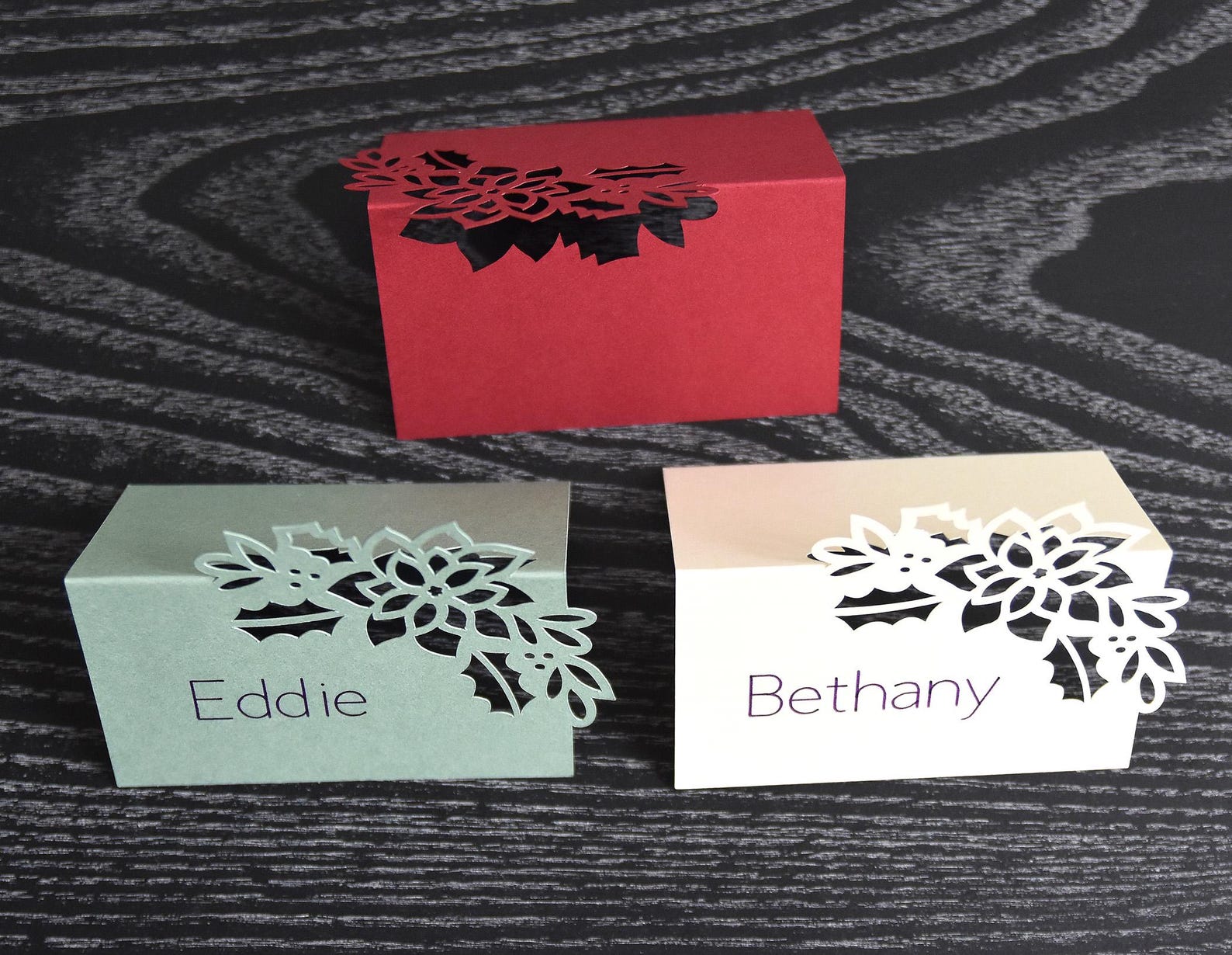 Christmas Poinsettia Place Card SVG Template | Holiday Tablescape ...