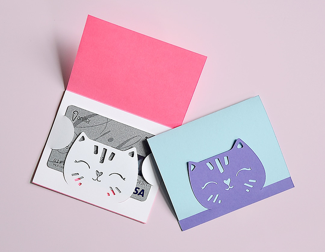 Cat Gift Card Holder SVG: Kitty Birthday Card Template (digital ...