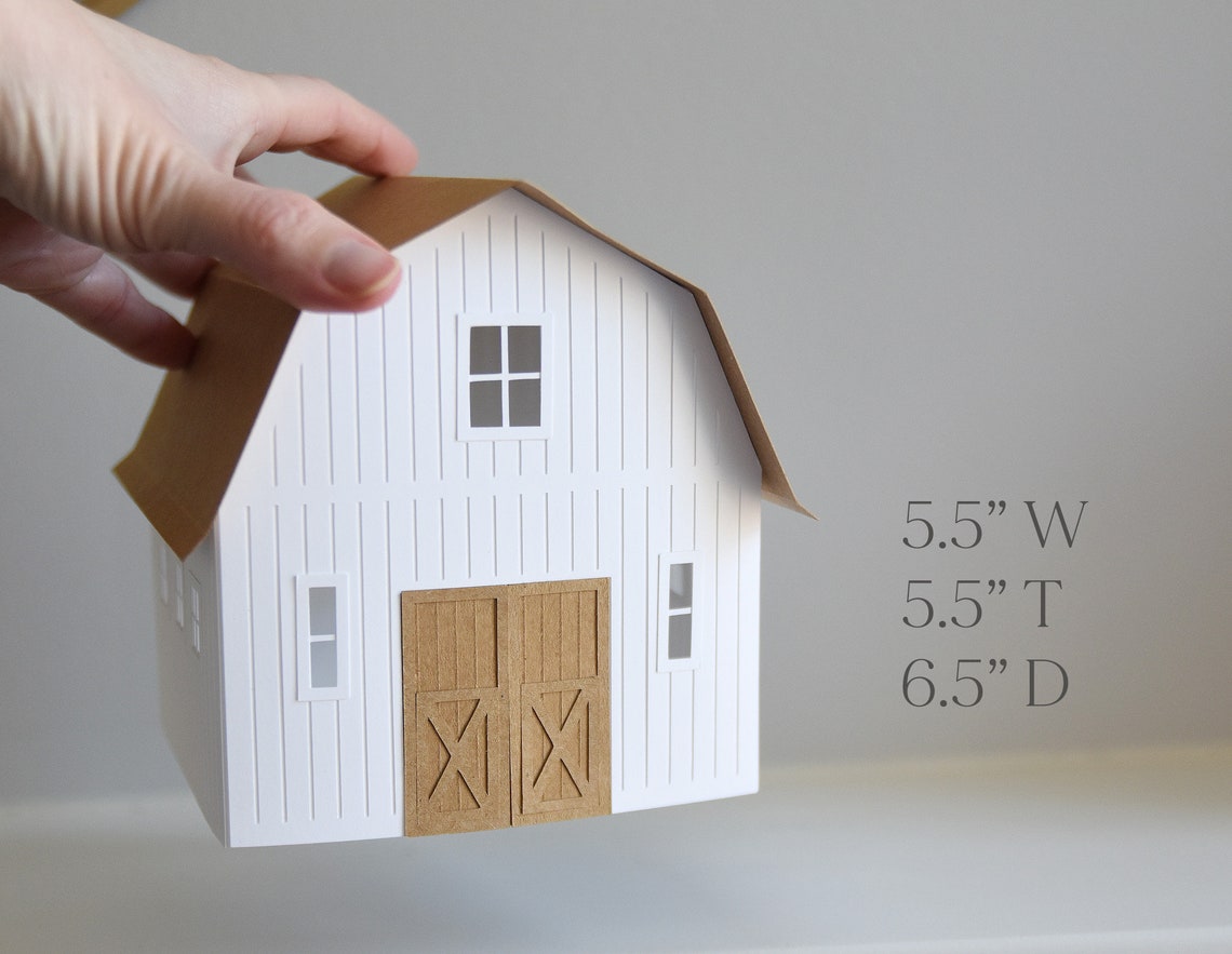 3D Paper Barn SVG Template: Farmhouse Christmas Village (digital ...