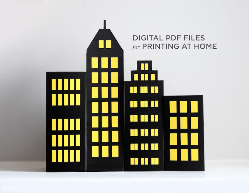 Superhero Cityscape Centerpiece PDF Printable: 3D Skyscraper Set of 4 ...