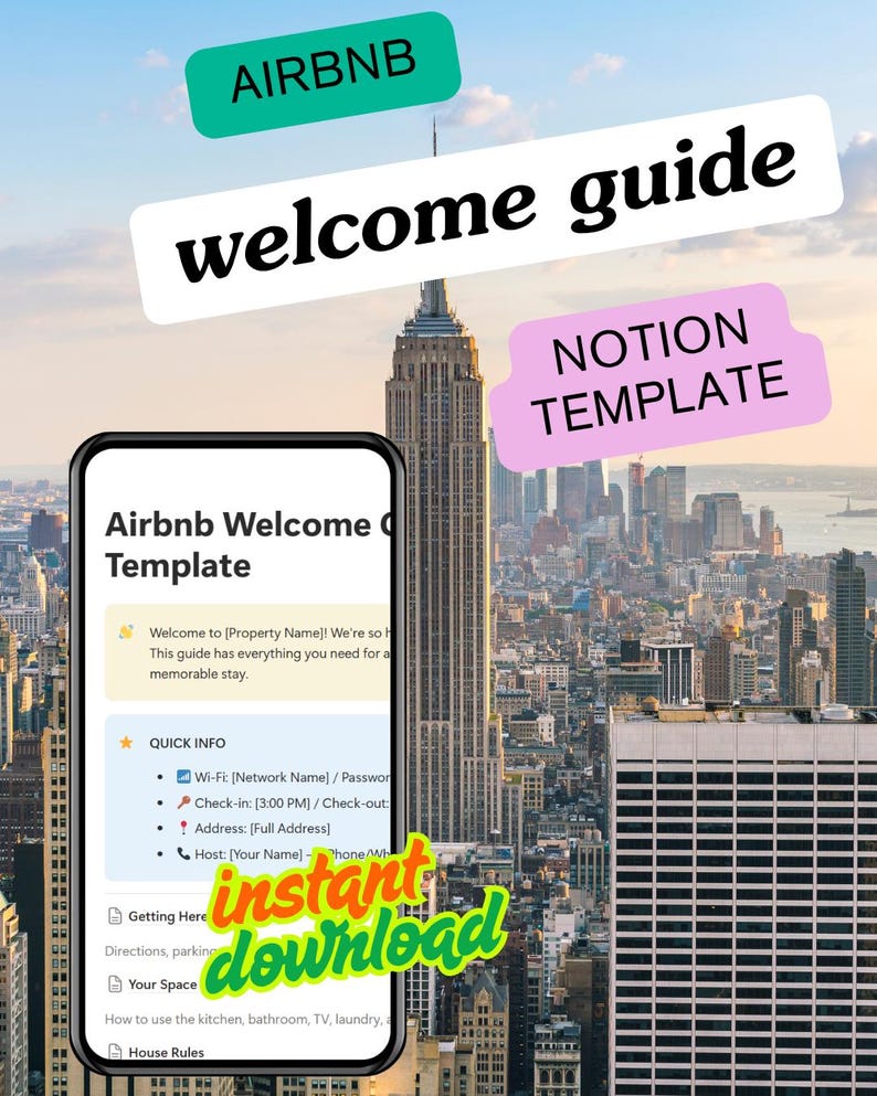 Airbnb Guest Book Notion Template | Vacation Rental Welcome Guide ...