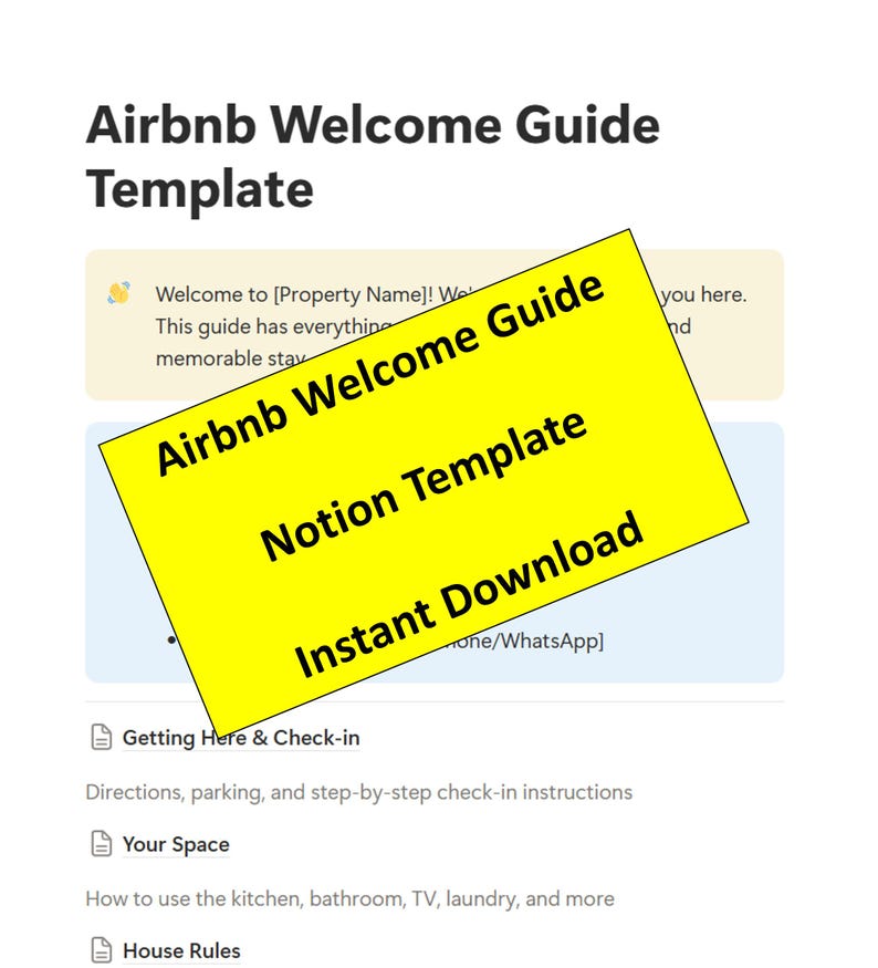 Airbnb Guest Book Notion Template | Vacation Rental Welcome Guide ...