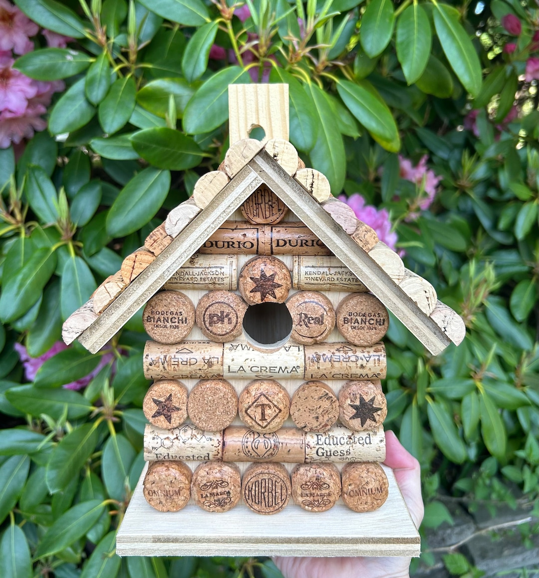 Wood, Wine Cork and Champagne Cork Birdhouse, Bird House Handcrafted ...
