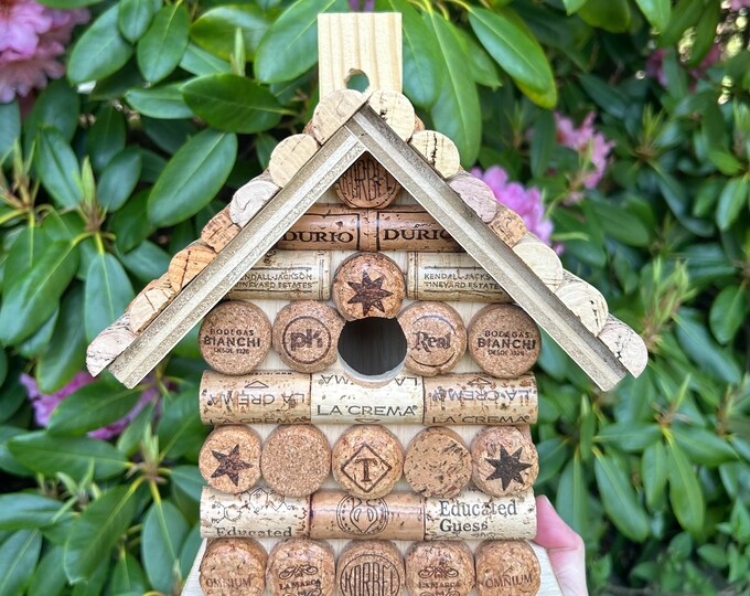 Wood, Wine Cork and Champagne Cork Birdhouse, Bird House Handcrafted ... Wood, Wine Cork and Champagne Cork Birdhouse, Bird House Handcrafted ...