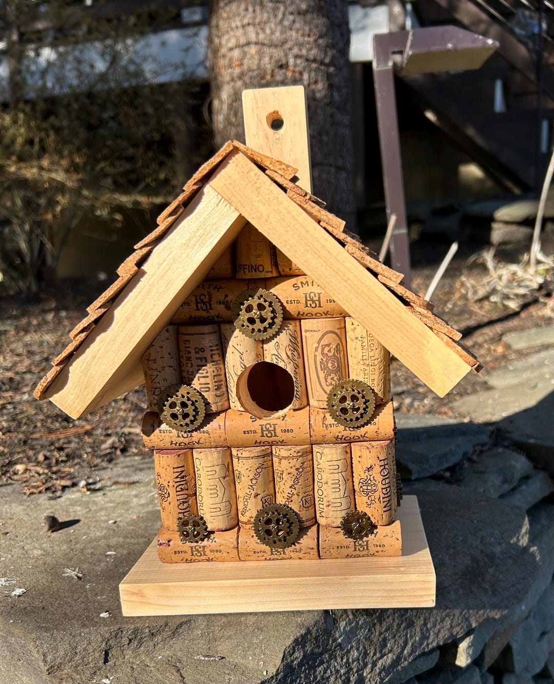 Wood, Wine and Champagne Cork Outdoor Birdhouse, Bird House Handcrafted ...