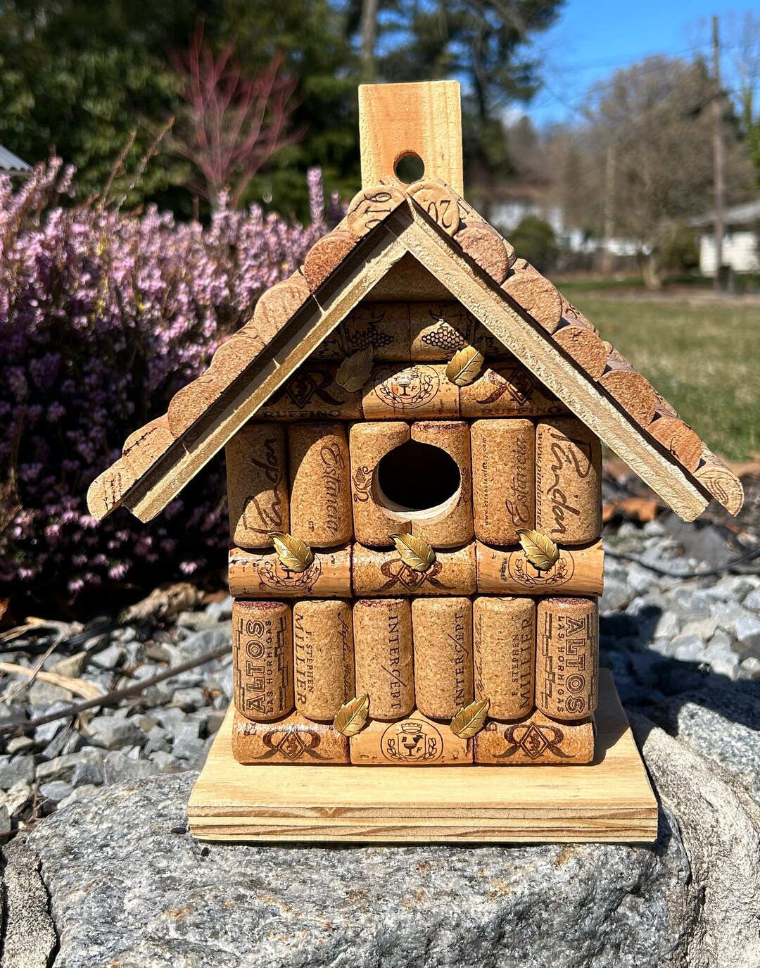 Wine Cork, Metal and Wood Birdhouse Bird House Handcrafted and Covered ...
