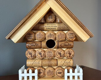 Wood and Wine Cork Birdhouse, Bird House Handcrafted of Wood and ...