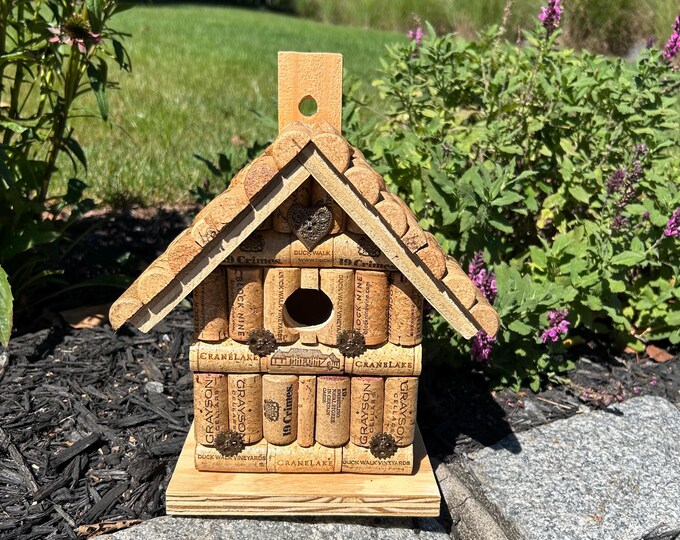 Wood and Wine Cork Birdhouse Bird House Handcrafted and Covered With ...