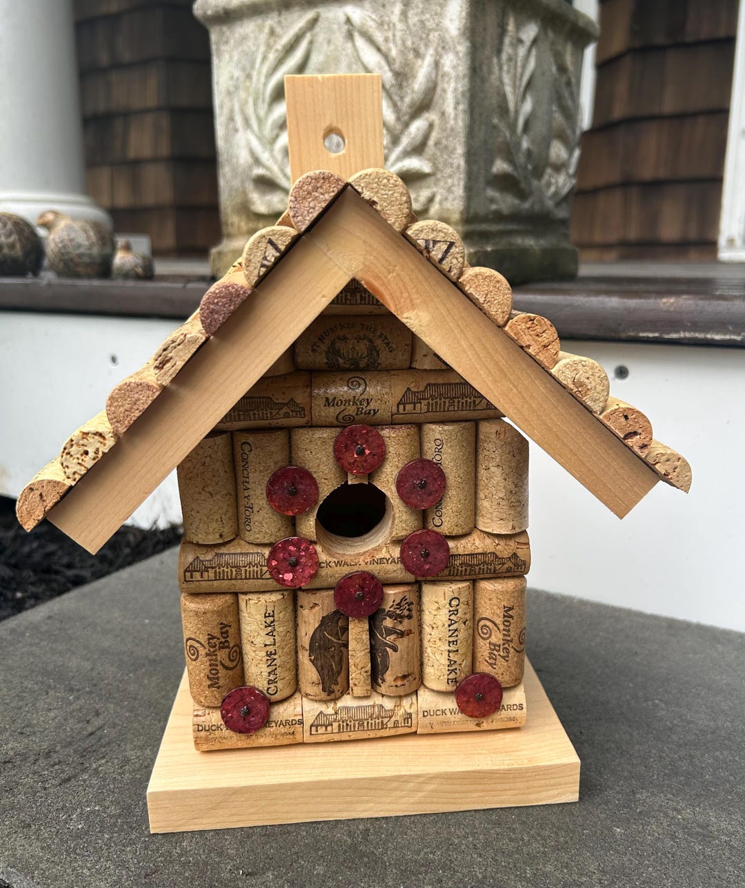 Wood and Wine Cork Birdhouse, Bird House Handcrafted of Wood and ...