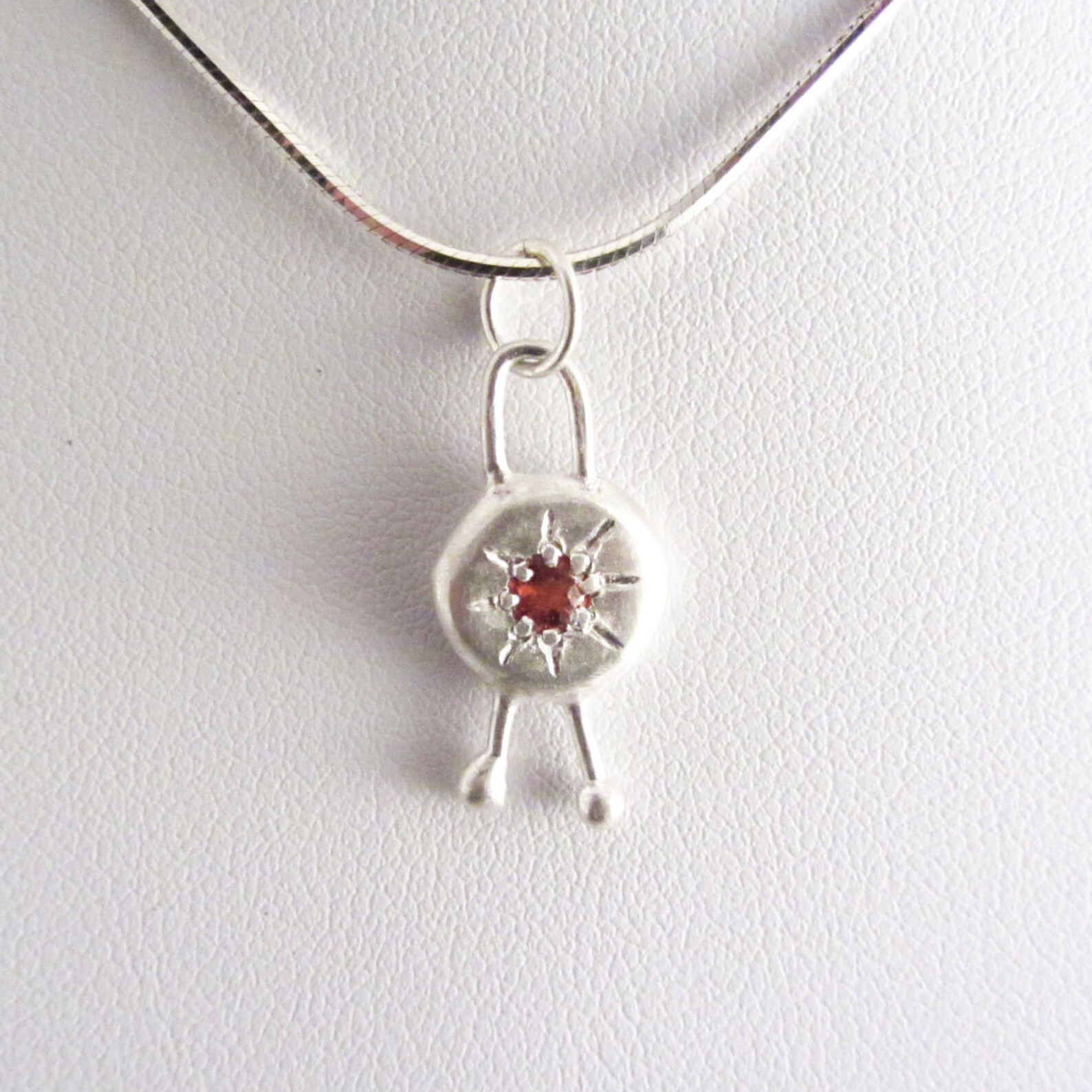 Sterling Silver Pebble Charm Necklace With Orange Sapphire and Antennae ...