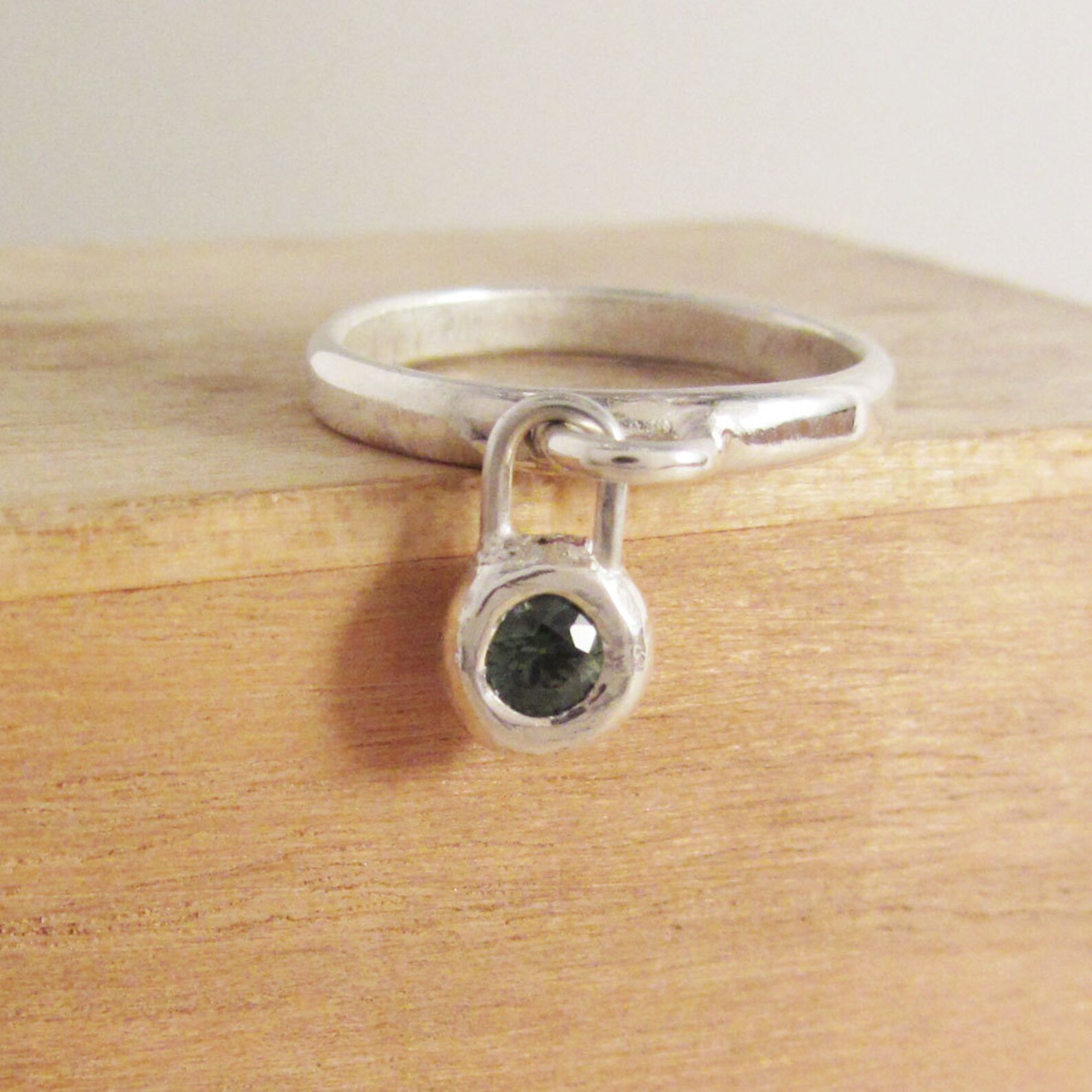 Kinetic Sterling Silver Dangle Ring With Blue-green Sapphire - Etsy