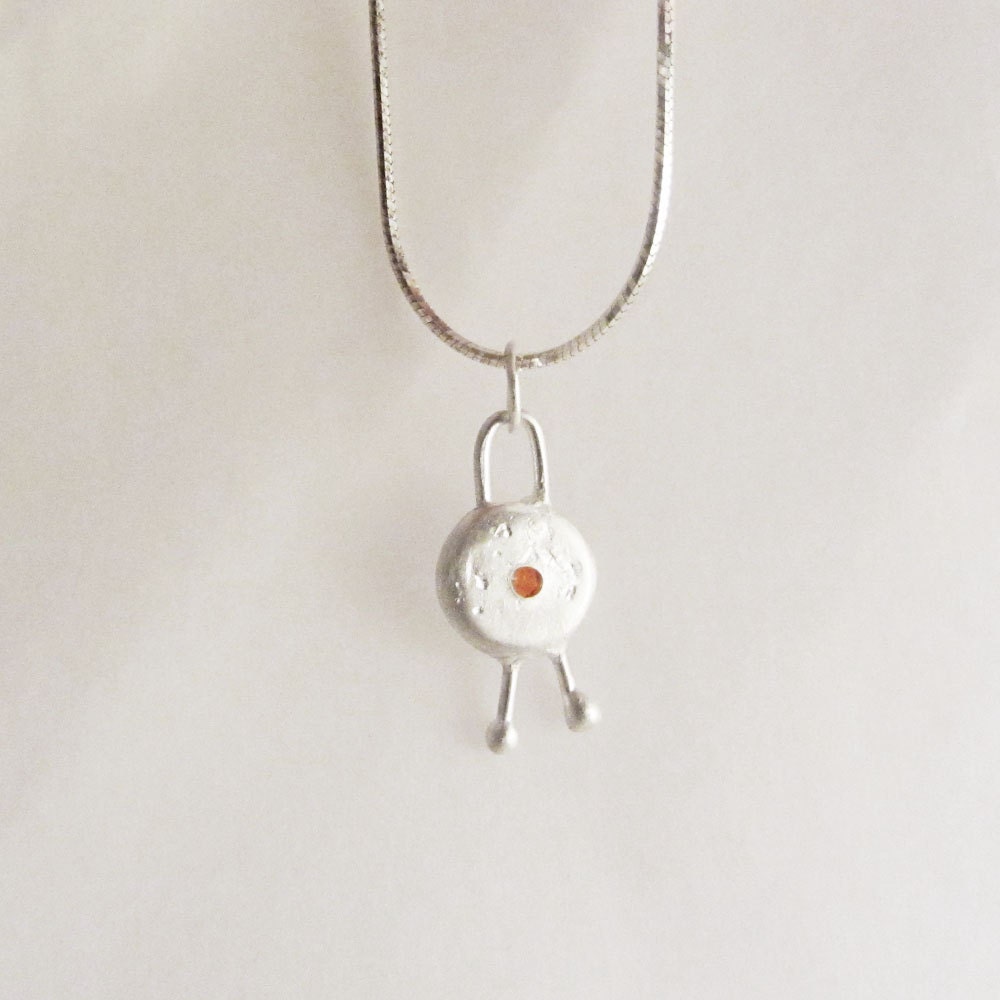 Sterling Silver Pebble Charm Necklace With Orange Sapphire and Antennae ...