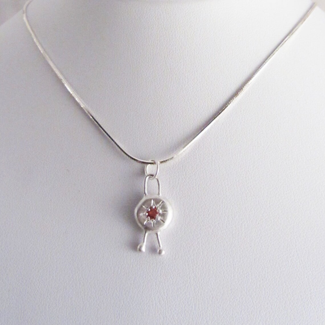 Sterling Silver Pebble Charm Necklace With Orange Sapphire and Antennae ...
