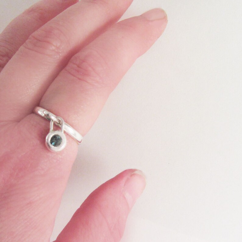 Kinetic Sterling Silver Dangle Ring With Blue-green Sapphire - Etsy