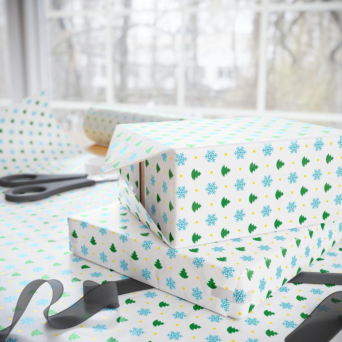 Evergreen Snowflake Wrapping Paper | Winter Wrap Roll - Etsy