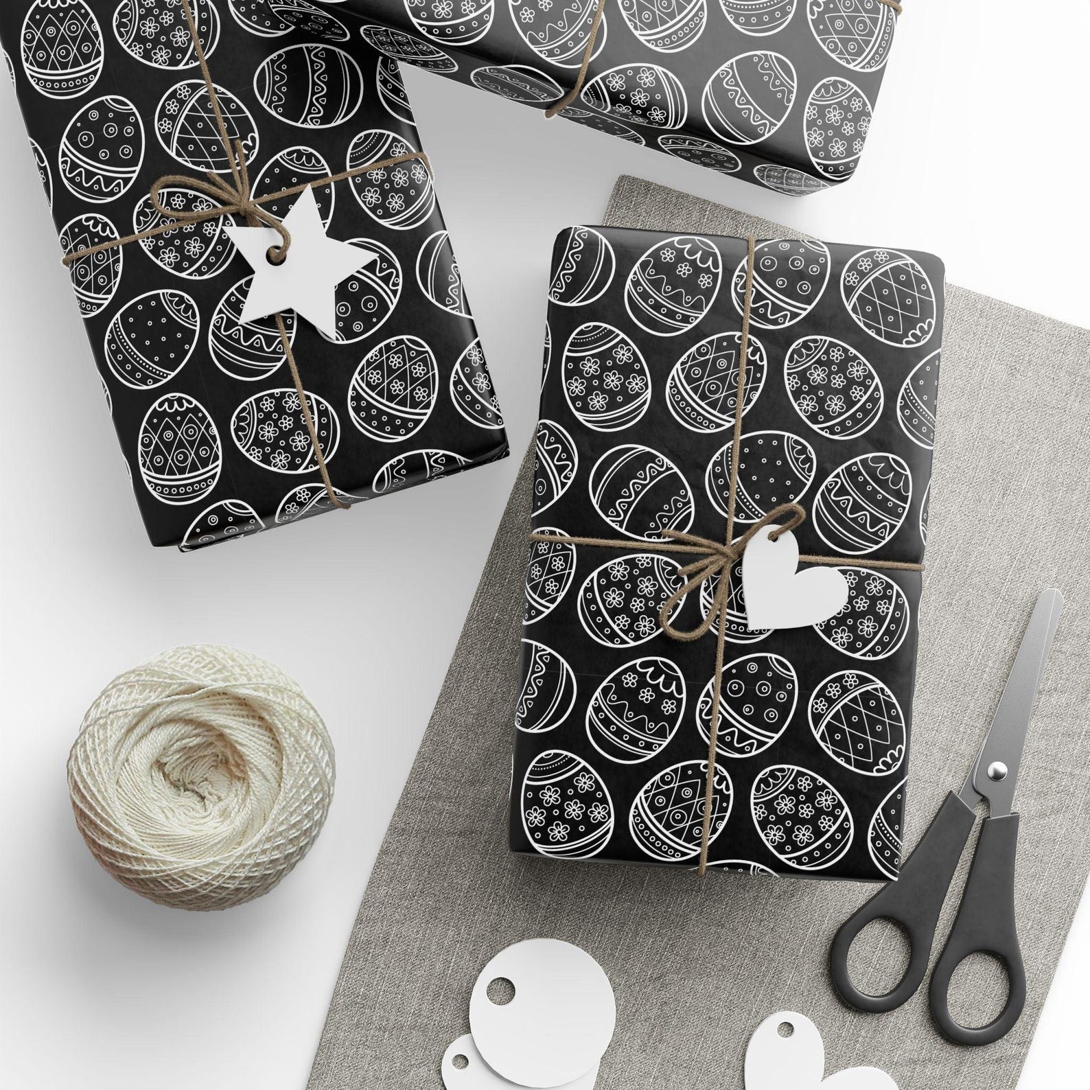 Easter Gift Wrap Roll, Black & White Eggs, Minimalist Pattern (matte or ...