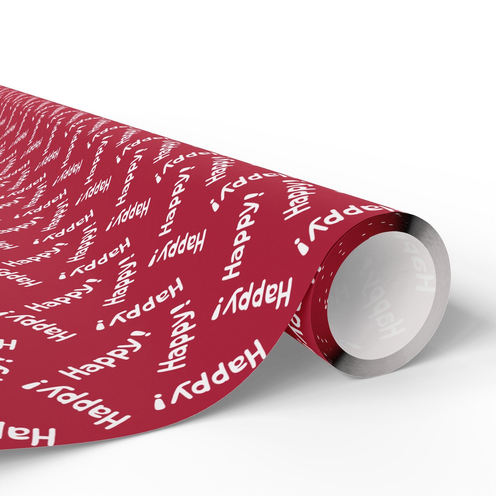 Birthday Gift Wrap, Red Paper With White Happy Print (matte or Glossy ...