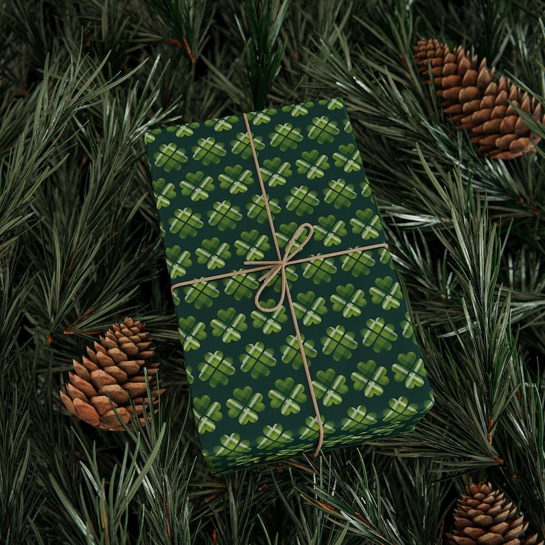St Patrick's Day Wrapping Paper: Green Clover Tartan - Matte or Glossy ...
