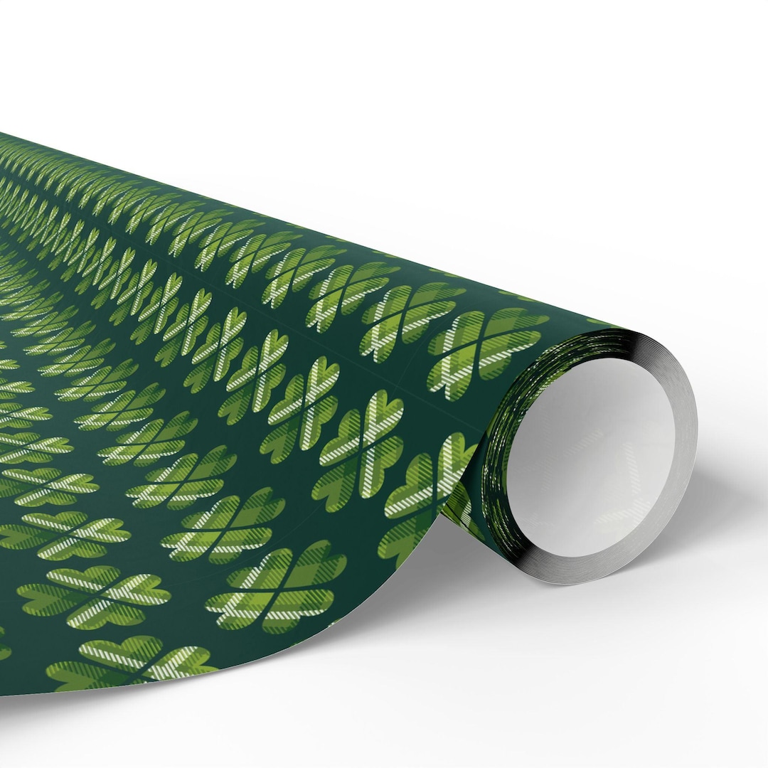 St Patrick's Day Wrapping Paper: Green Clover Tartan - Matte or Glossy ...