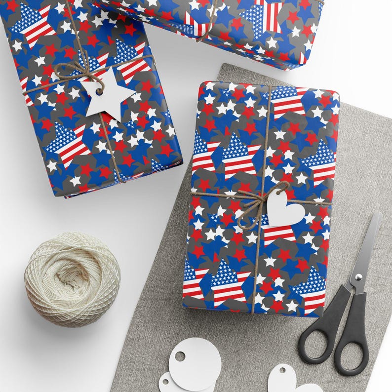 4th of July Star Spangled Wrapping Paper | Patriotic Gift Wrap Roll ...