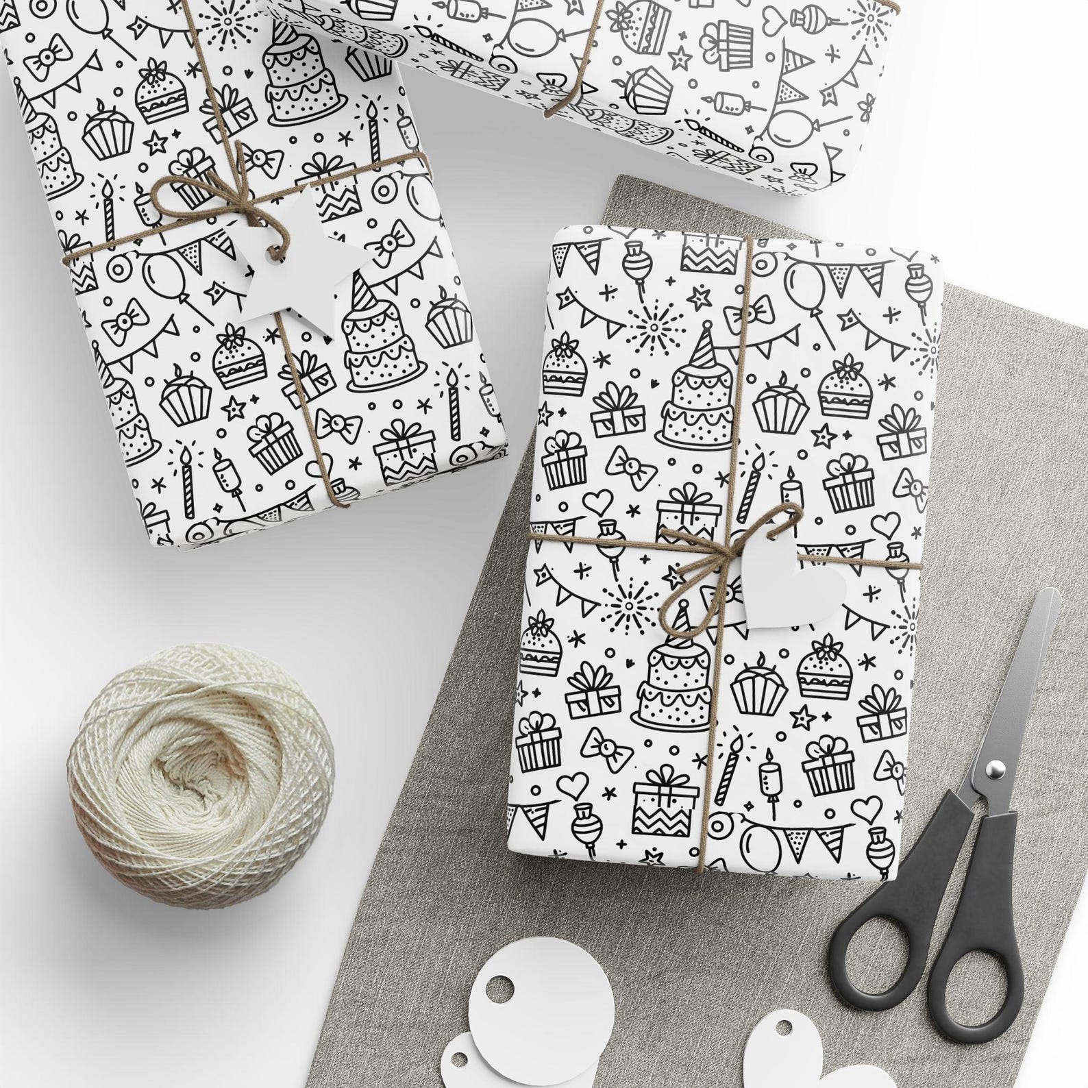Birthday Gift Wrap, Hand-drawn Holiday Doodles (multiple Sizes) - Etsy
